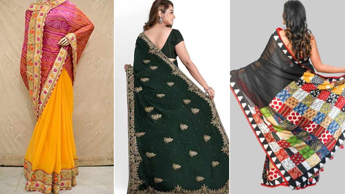 Wear patch work designs for different designs in saree.
